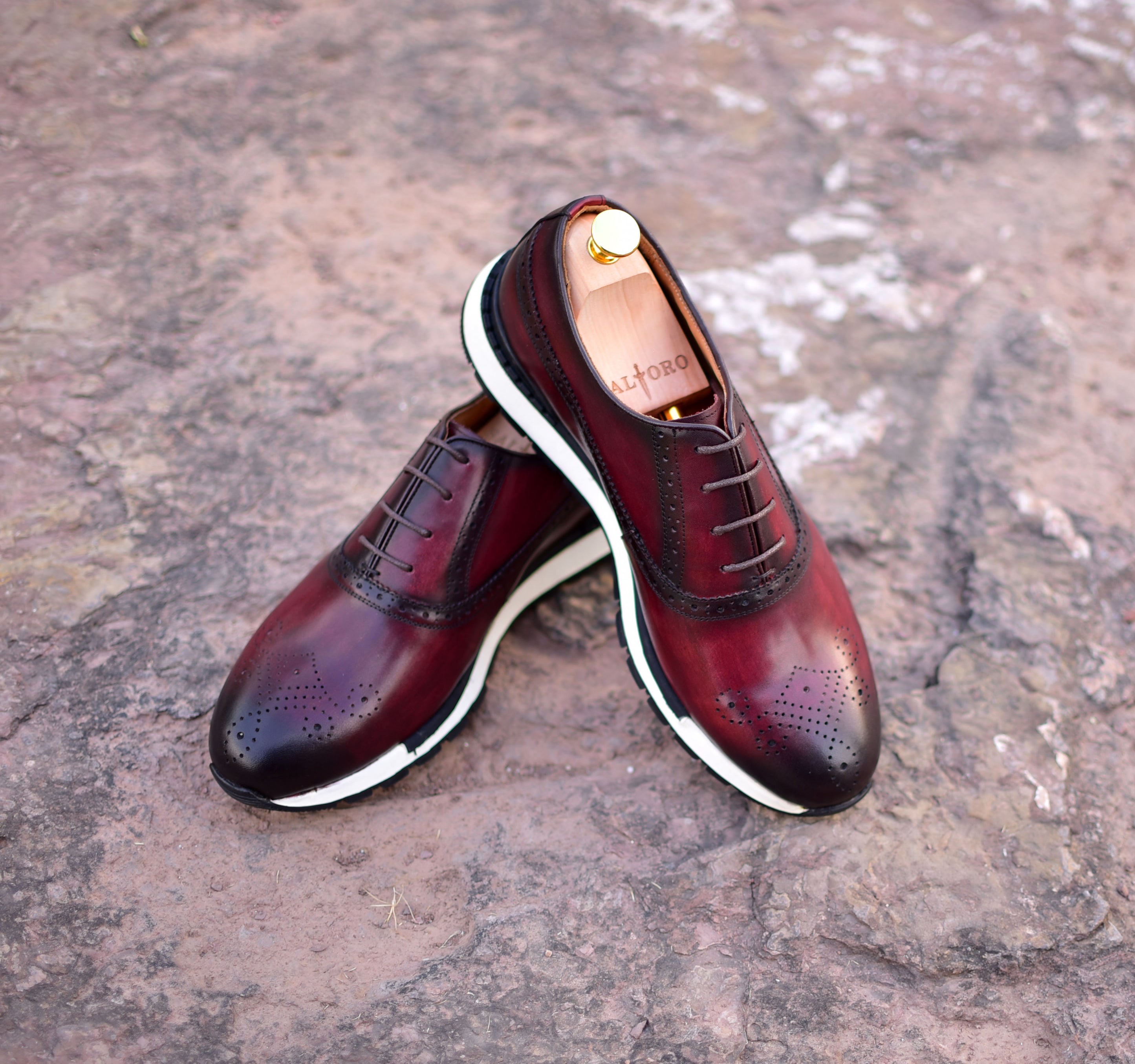 Men's Burgundy Oxford Sneakers - Barismil