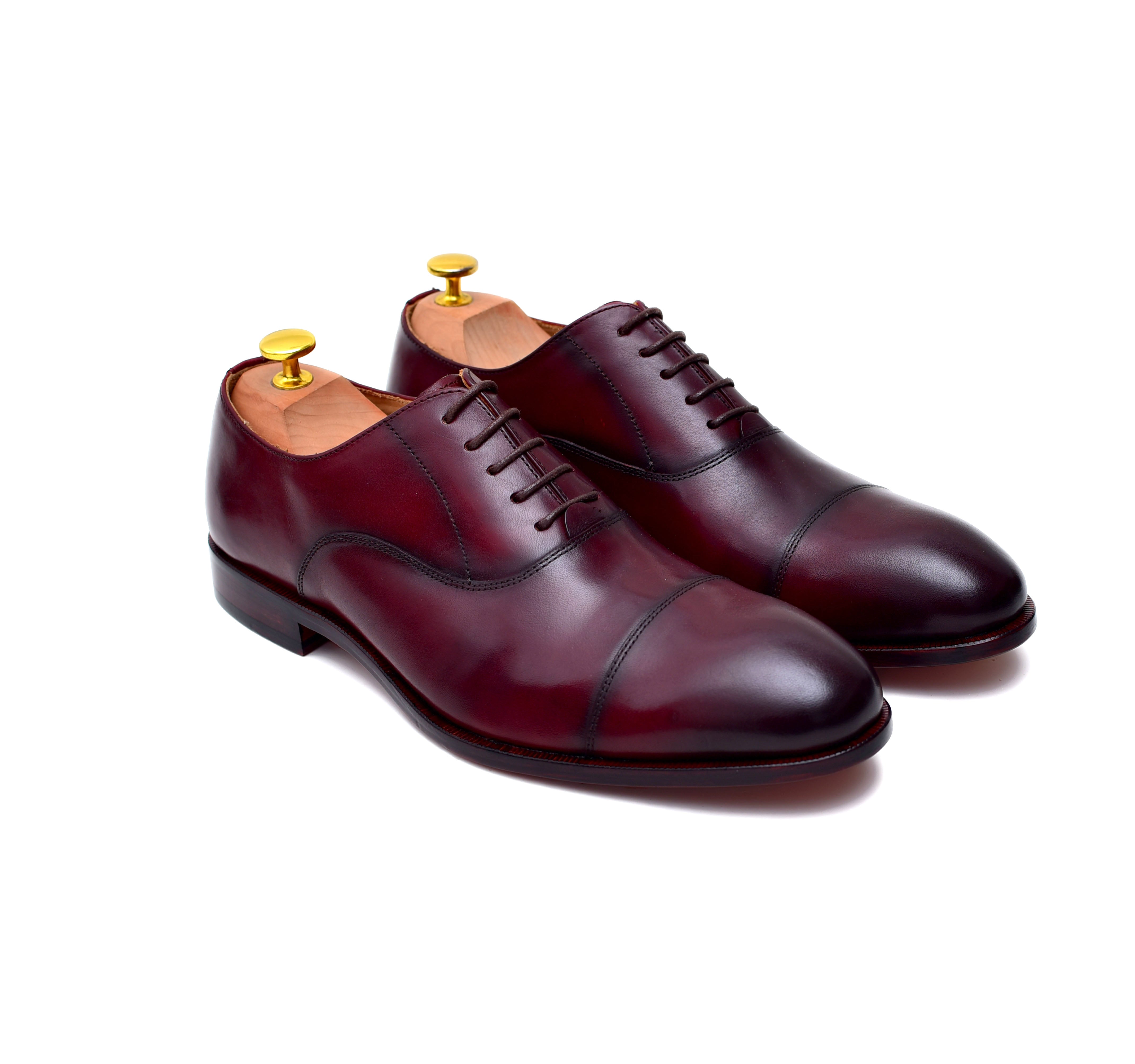 Men's Oxblood Leather Oxford Shoes - Barismil